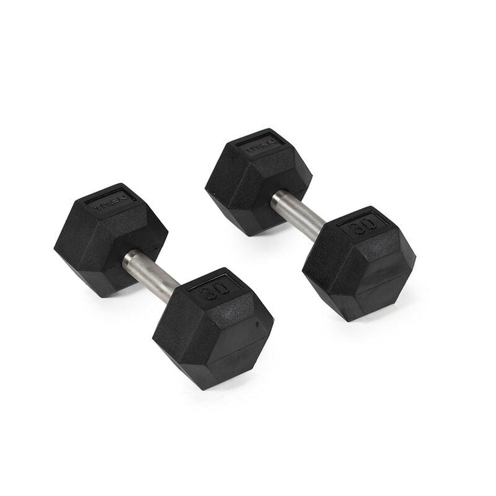 Titan Fitness 30 LB Pair Free Weights, Black Rubber Coated Hex Dumbbell ...