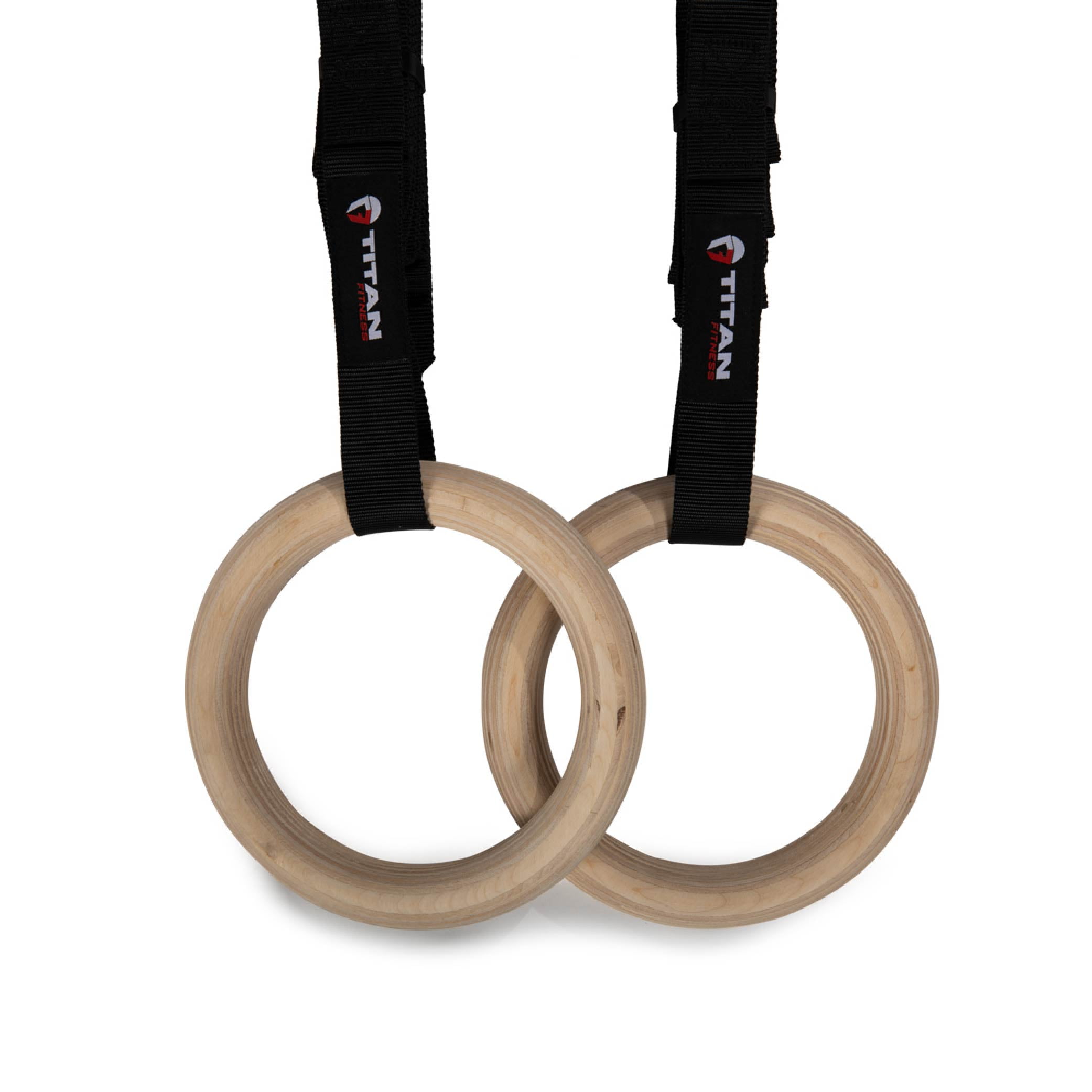 Titan Fitness 31.75mm Gymnastics Rings, Non-Slip Wooden Rings, Extra ...