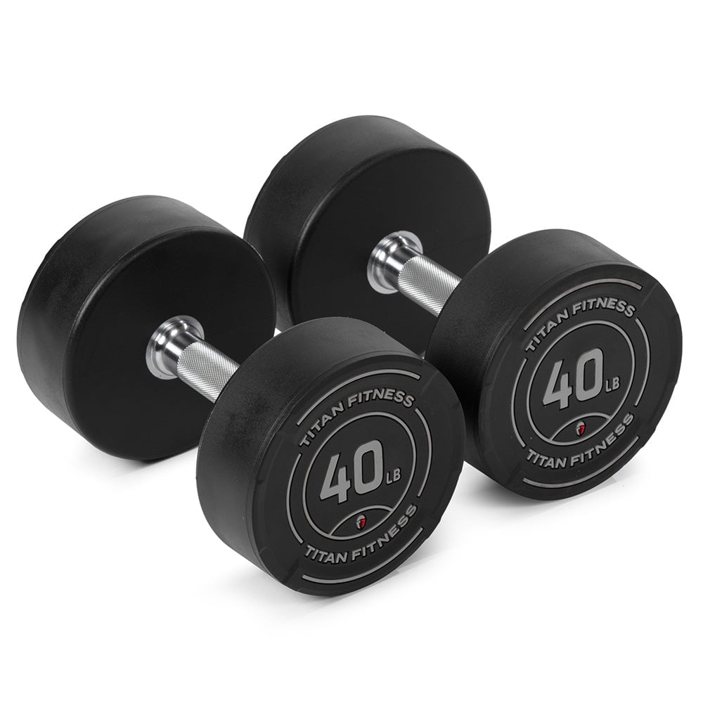 Titan Fitness 40 LB Set Round Urethane Dumbbells, Medium Volcano ...