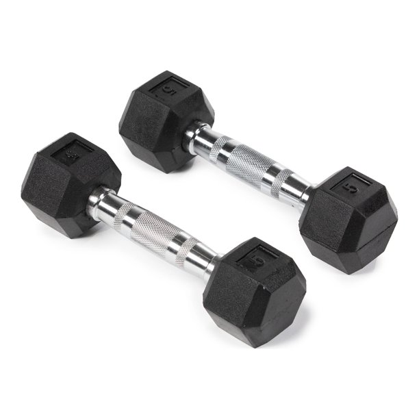 Titan Fitness 5 LB Pair Free Weights, Black Rubber Coated Hex Dumbbell ...