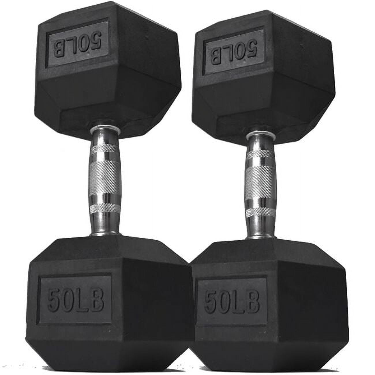 Titan Fitness 50 LB Pair Free Weights, Black Rubber Coated Hex Dumbbell ...