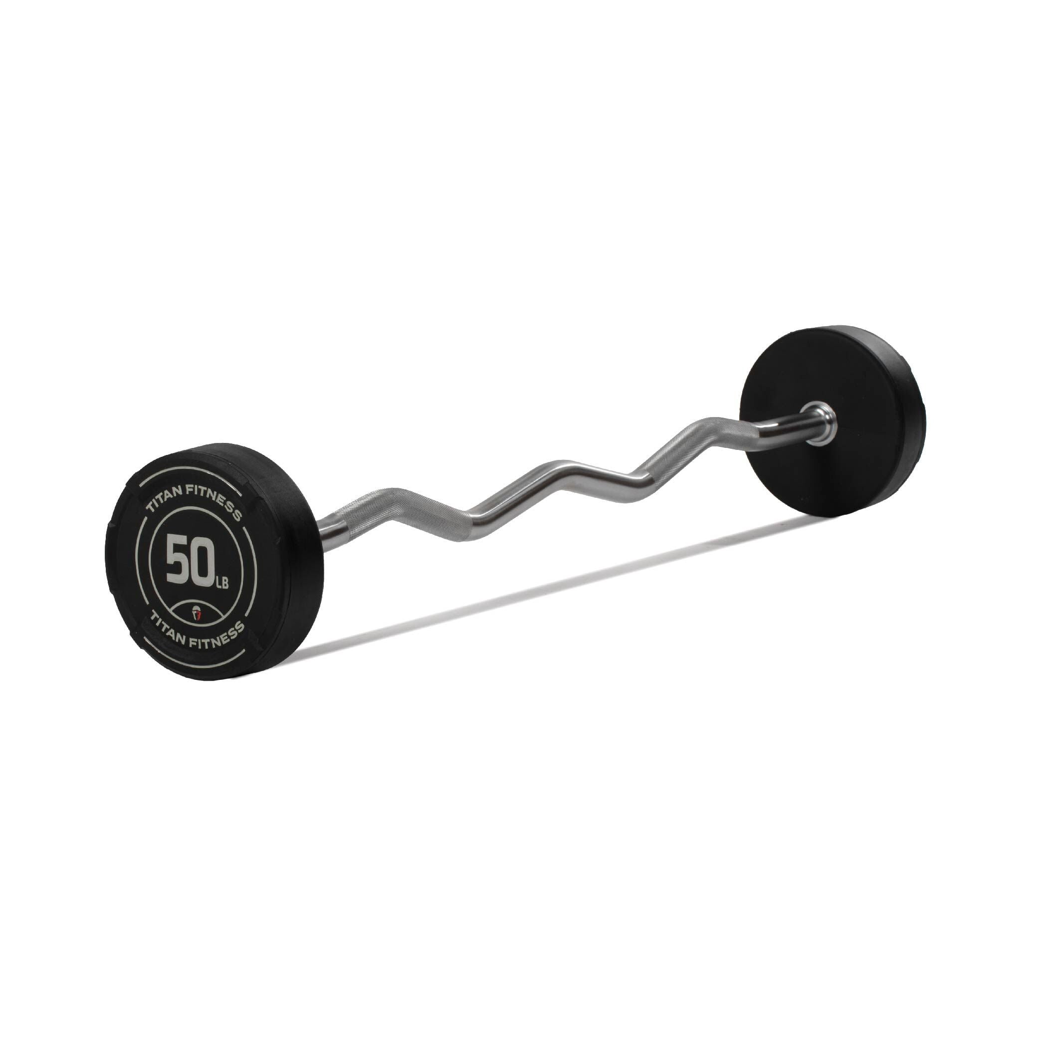 Titan Fitness 50 LB Rubber EZ Curl Fixed Barbell, Pre-Loaded Weight Bar ...