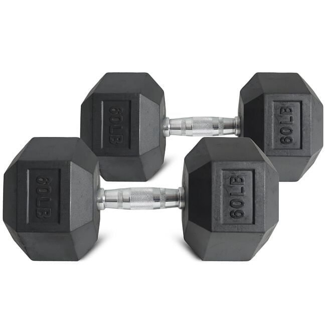 Titan Fitness 60 LB Pair Free Weights, Black Rubber Coated Hex Dumbbell ...