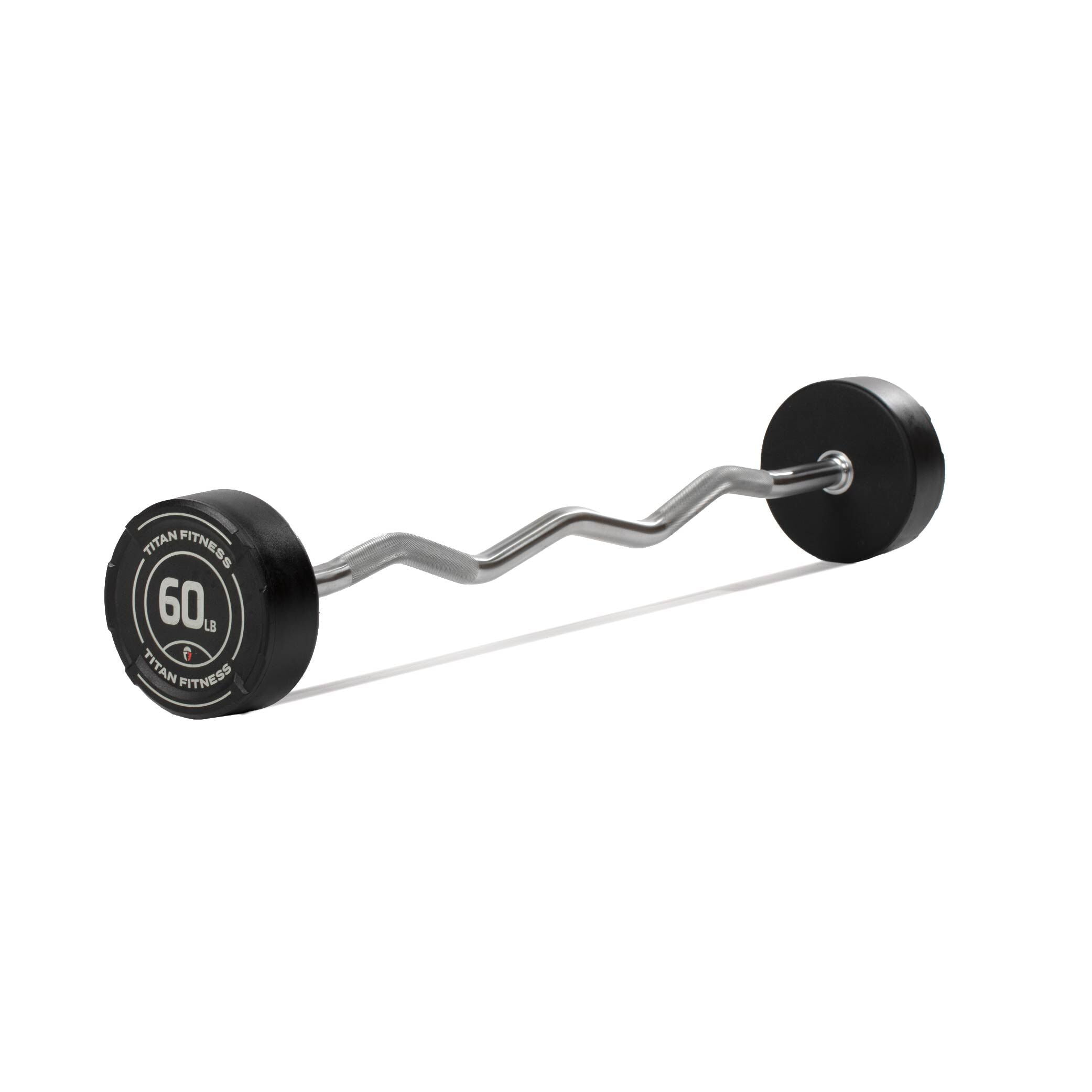 Titan Fitness 60 LB Rubber EZ Curl Fixed Barbell, Pre-Loaded Weight Bar ...