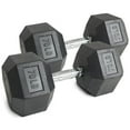 Titan Fitness 70 LB Set, Black Rubber Coated Hex Dumbbell Pair ...