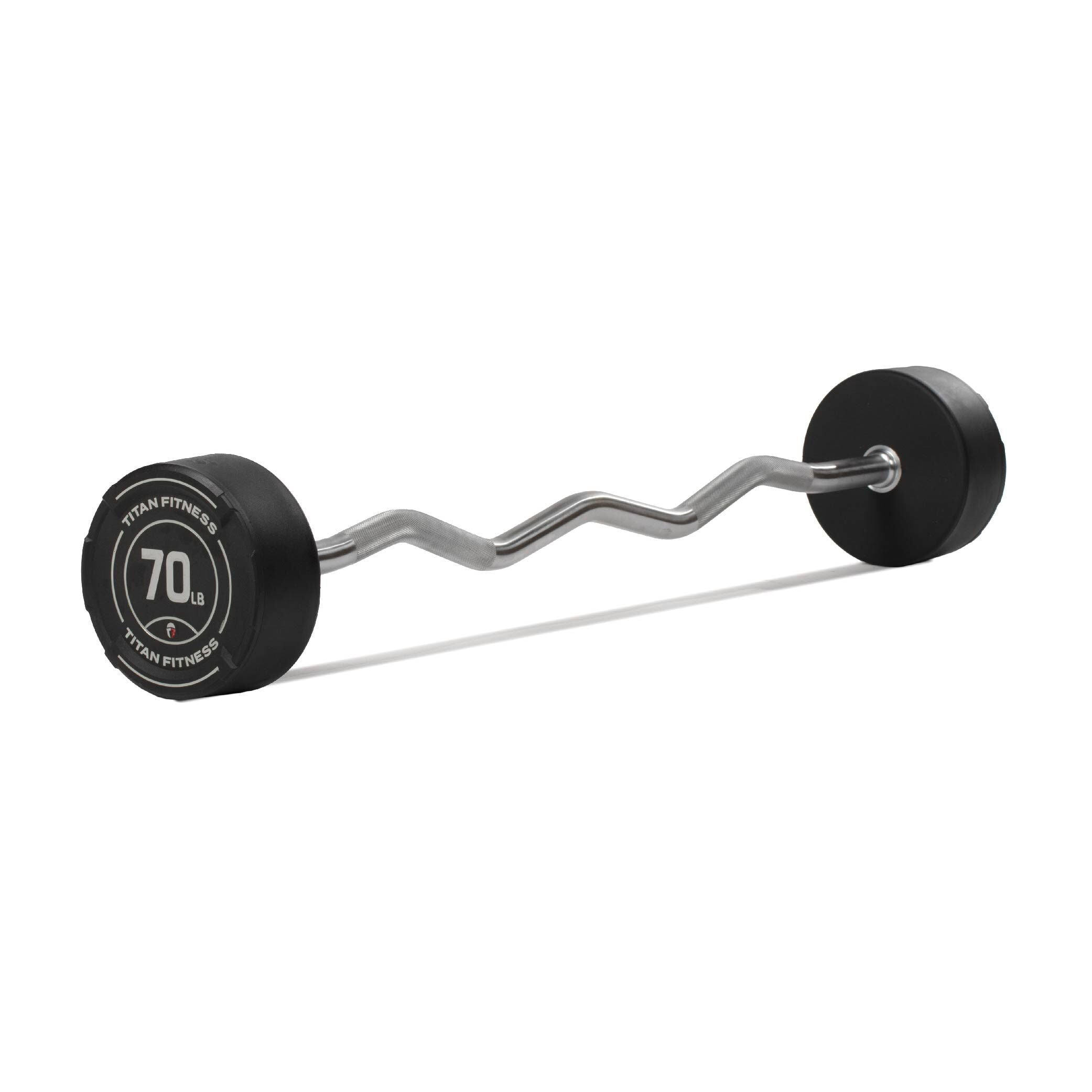 Titan Fitness 70 LB Rubber EZ Curl Fixed Barbell, Pre-Loaded Weight Bar ...