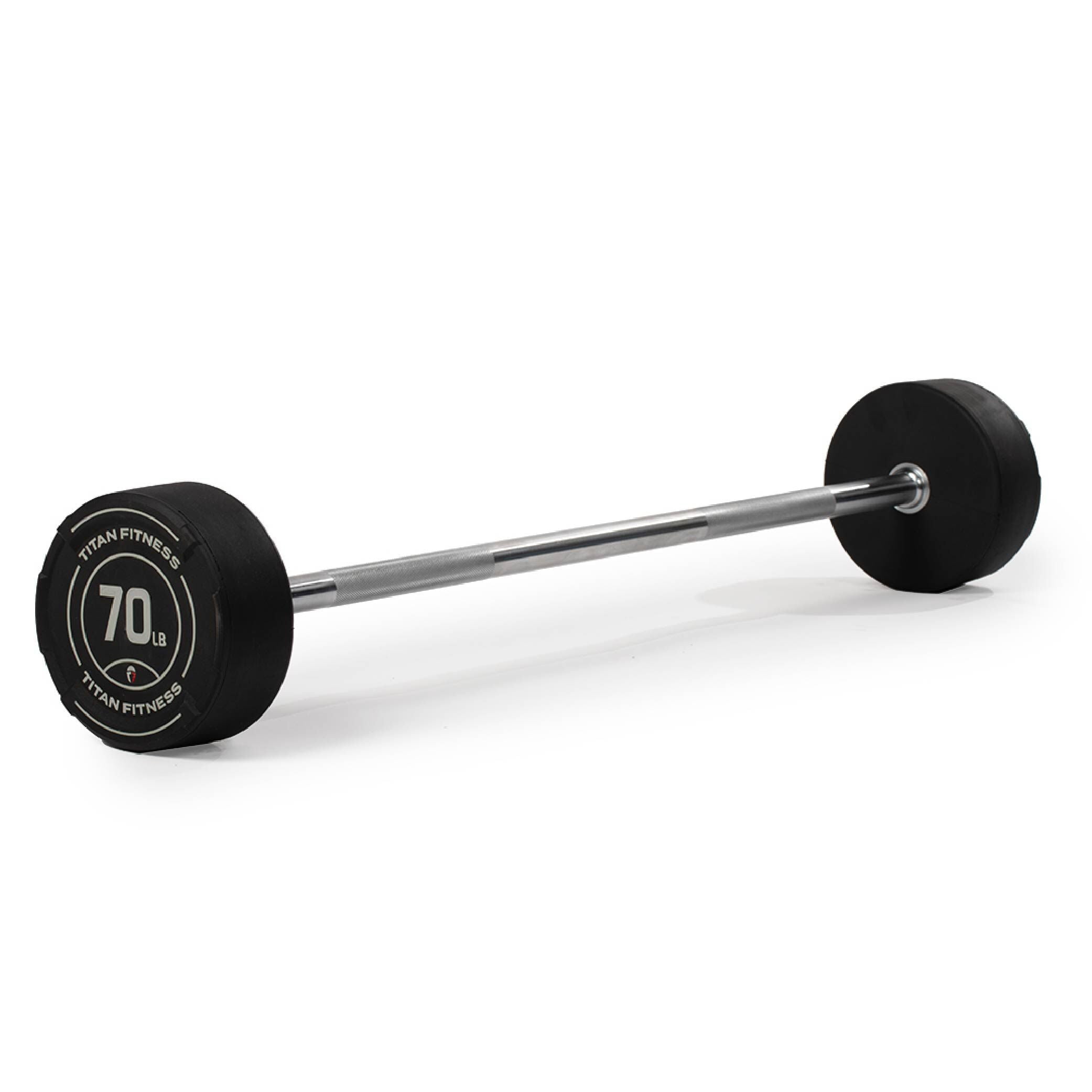 Titan Fitness 70 LB Rubber Straight Fixed Barbell, Pre-Loaded Weight ...