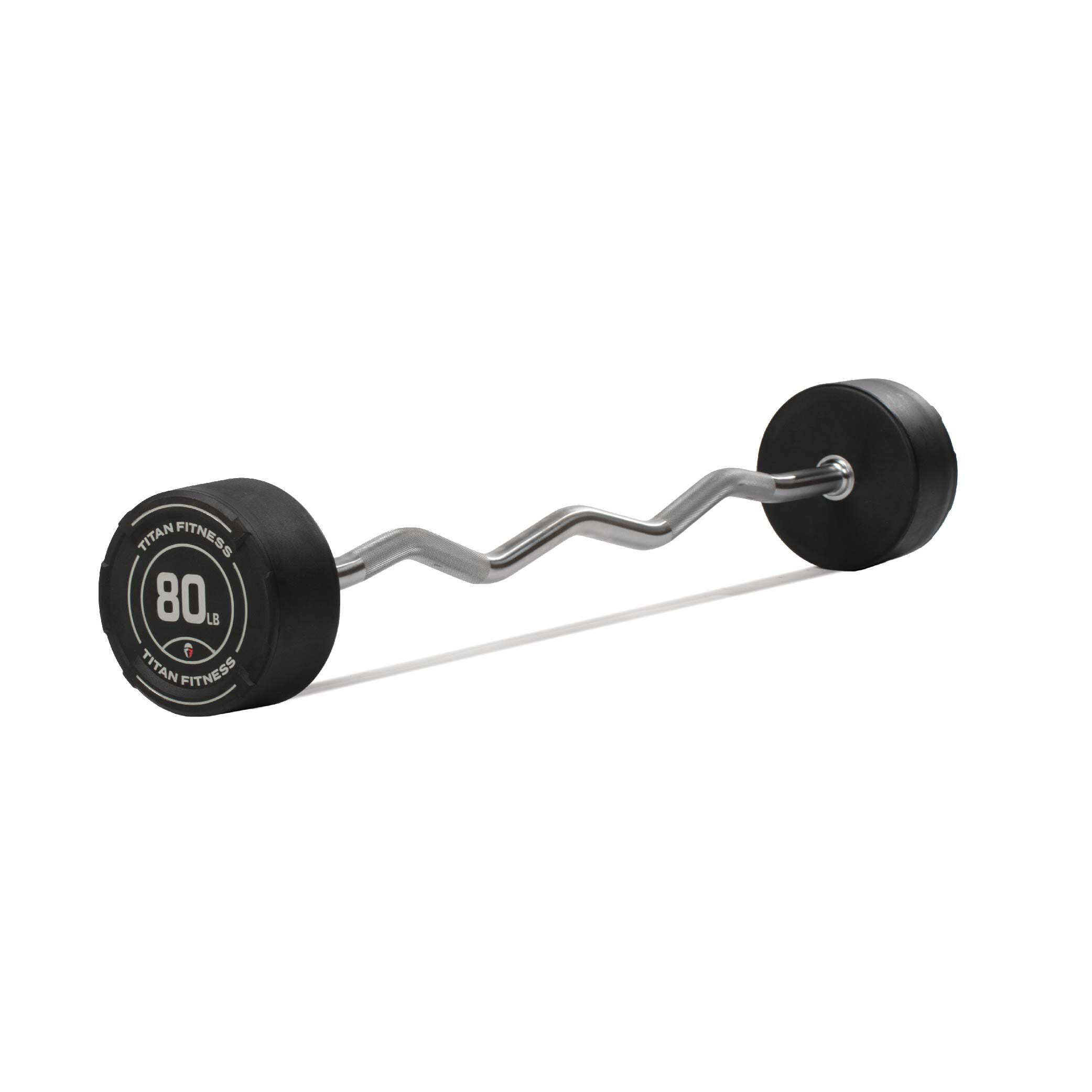 Titan Fitness 80 LB Rubber EZ Curl Fixed Barbell, Pre-Loaded Weight Bar ...