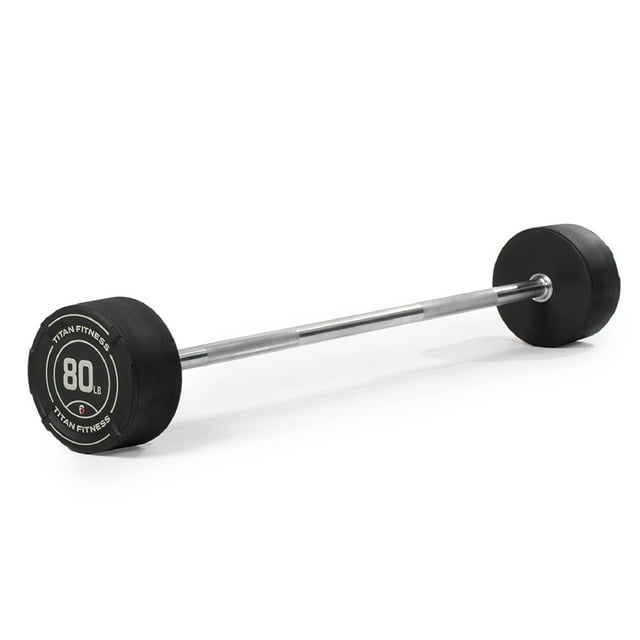 Titan Fitness 80 LB Rubber Straight Fixed Barbell, Pre-Loaded Weight ...