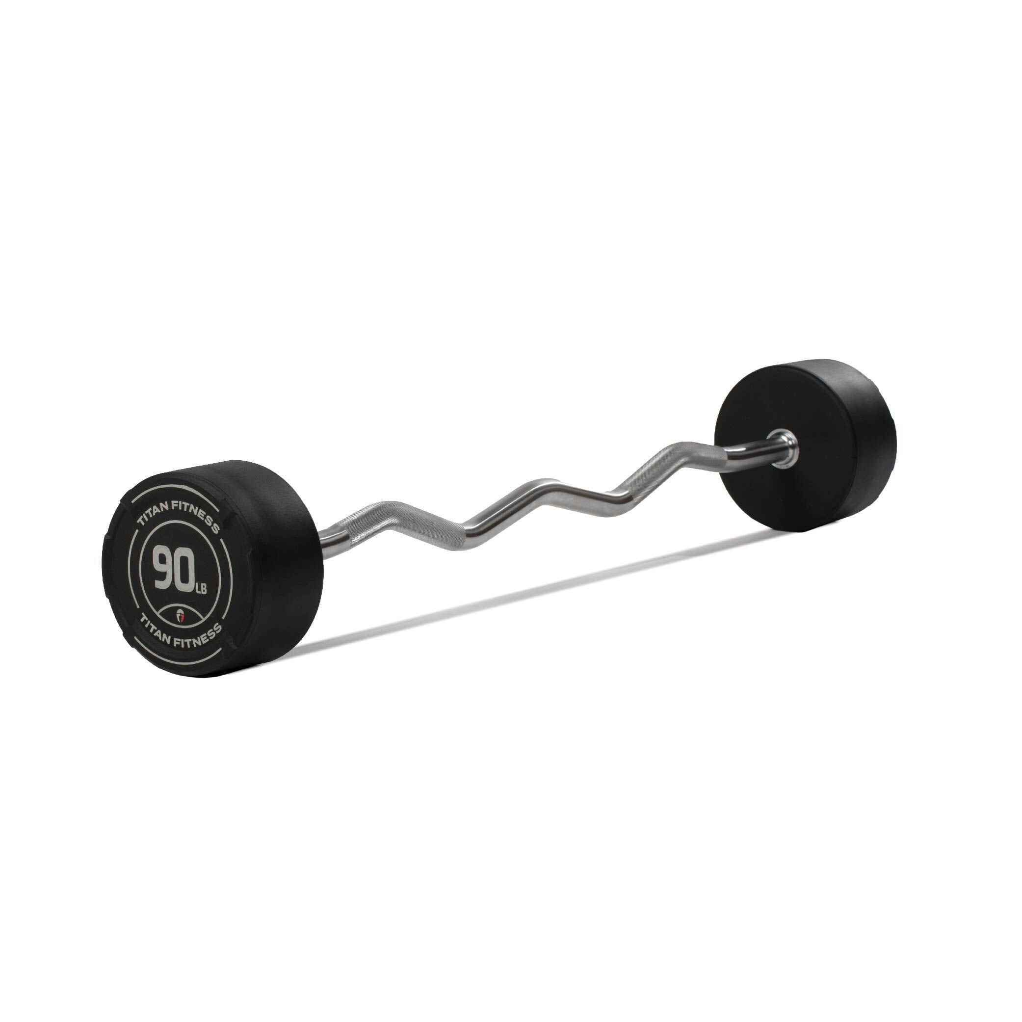 Titan Fitness 90 LB Rubber EZ Curl Fixed Barbell, Pre-Loaded Weight Bar ...