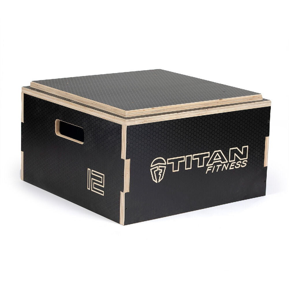 Titan Fitness Anti-Slip 12in Stackable Wooden Plyometric Box, Pro-Duty ...