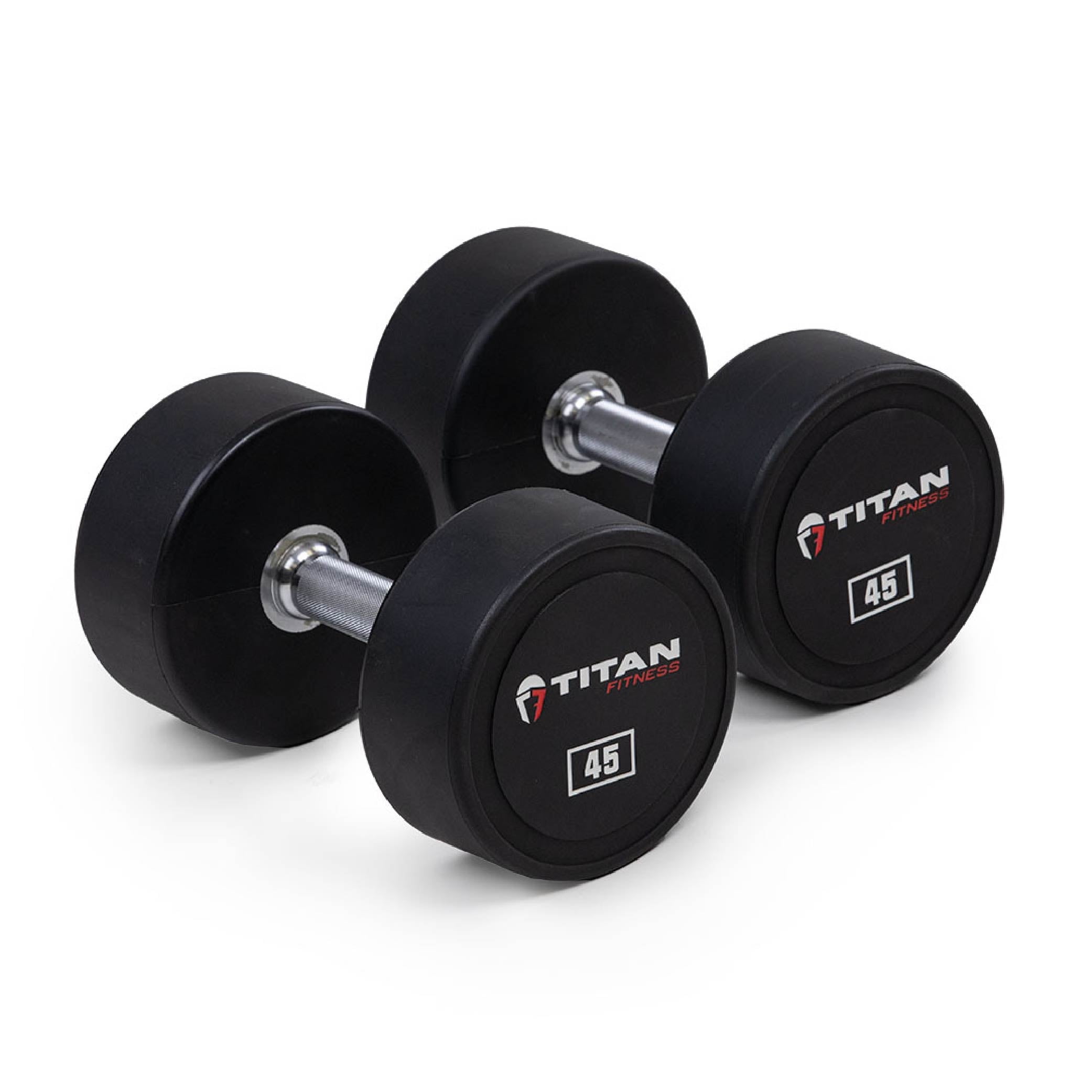 Titan Fitness Urethane Dumbbells 45 LB Pair Round, Full Body Workout ...