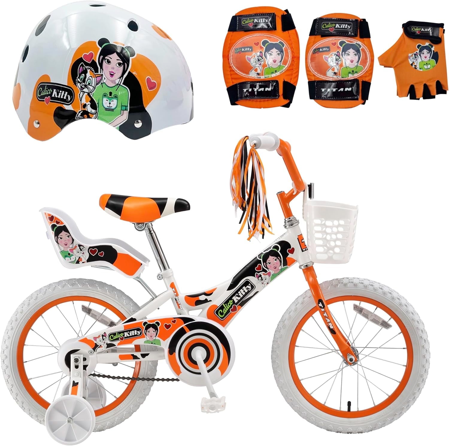 Titan Girl's Calico Kitty BMX Bike for Girls Ages 4-7, 16-Inch Wheels ...