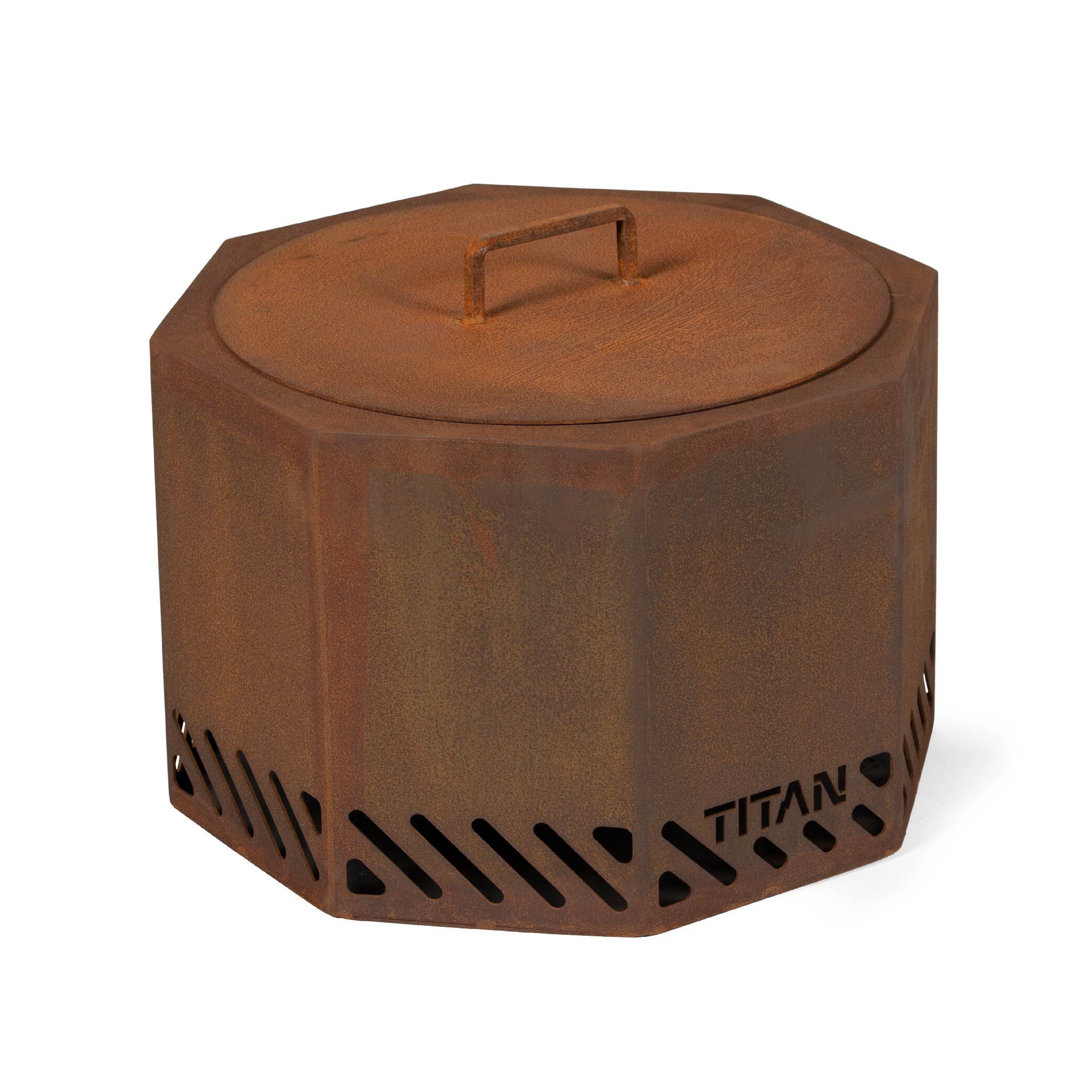 Titan Great Outdoors Corten Steel Dual Flame Smokeless Octagon Fire Pit ...