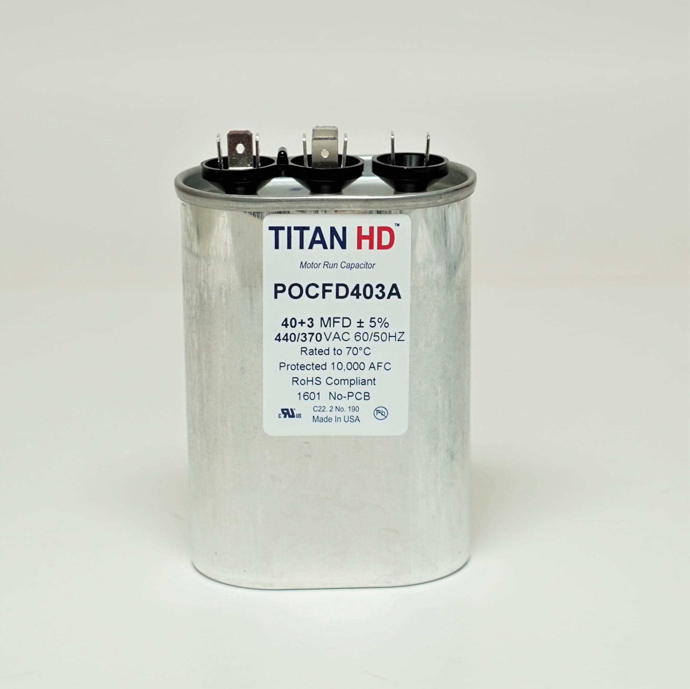 Titan Hd Oval Motor Dual Run Capacitor,440-370VAC POCFD403A - Walmart.com