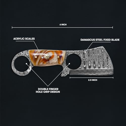 Titan International Knives Damascus Steel Mini Cleaver Fixed Pocket ...