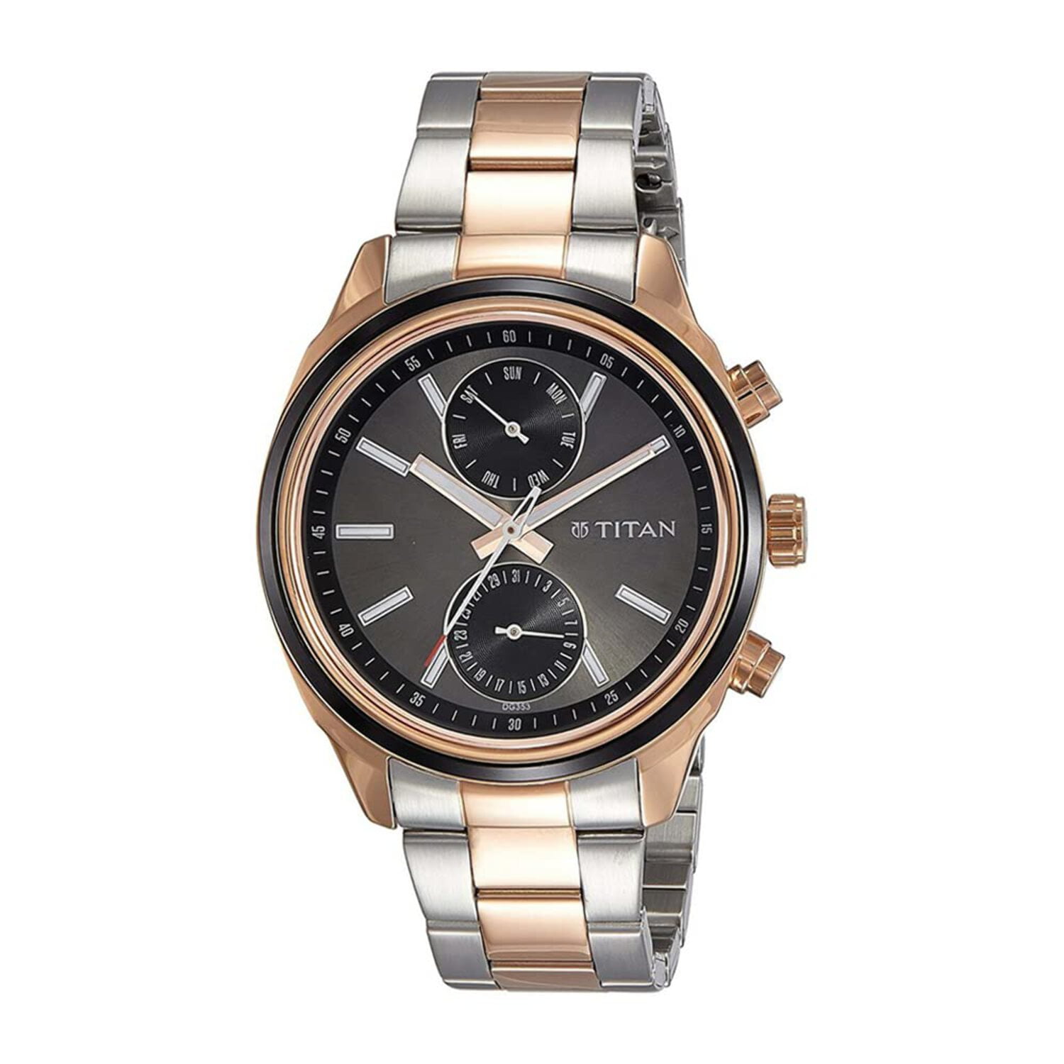 Titan Men's Metropolitan Luxe: Multifunction Black Dial with Two-Tone ...