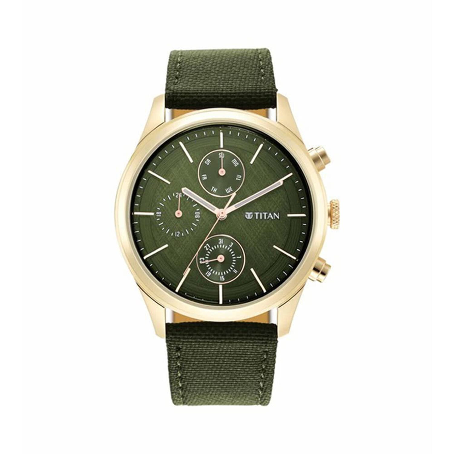 Titan Neo Splash Green Dial Quartz Analog with Date Fabric Strap Watch ...