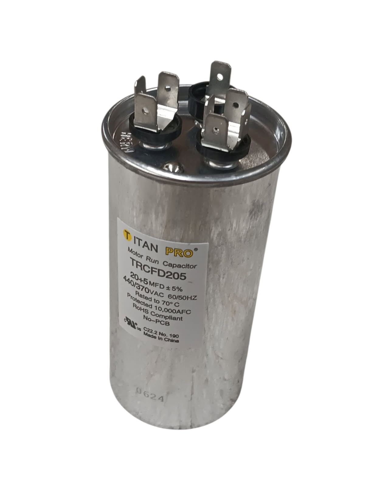 Packard Titan Pro Run Capacitor, Round, 20+5 Mfd, 370V-440V, TRCFD205 ...