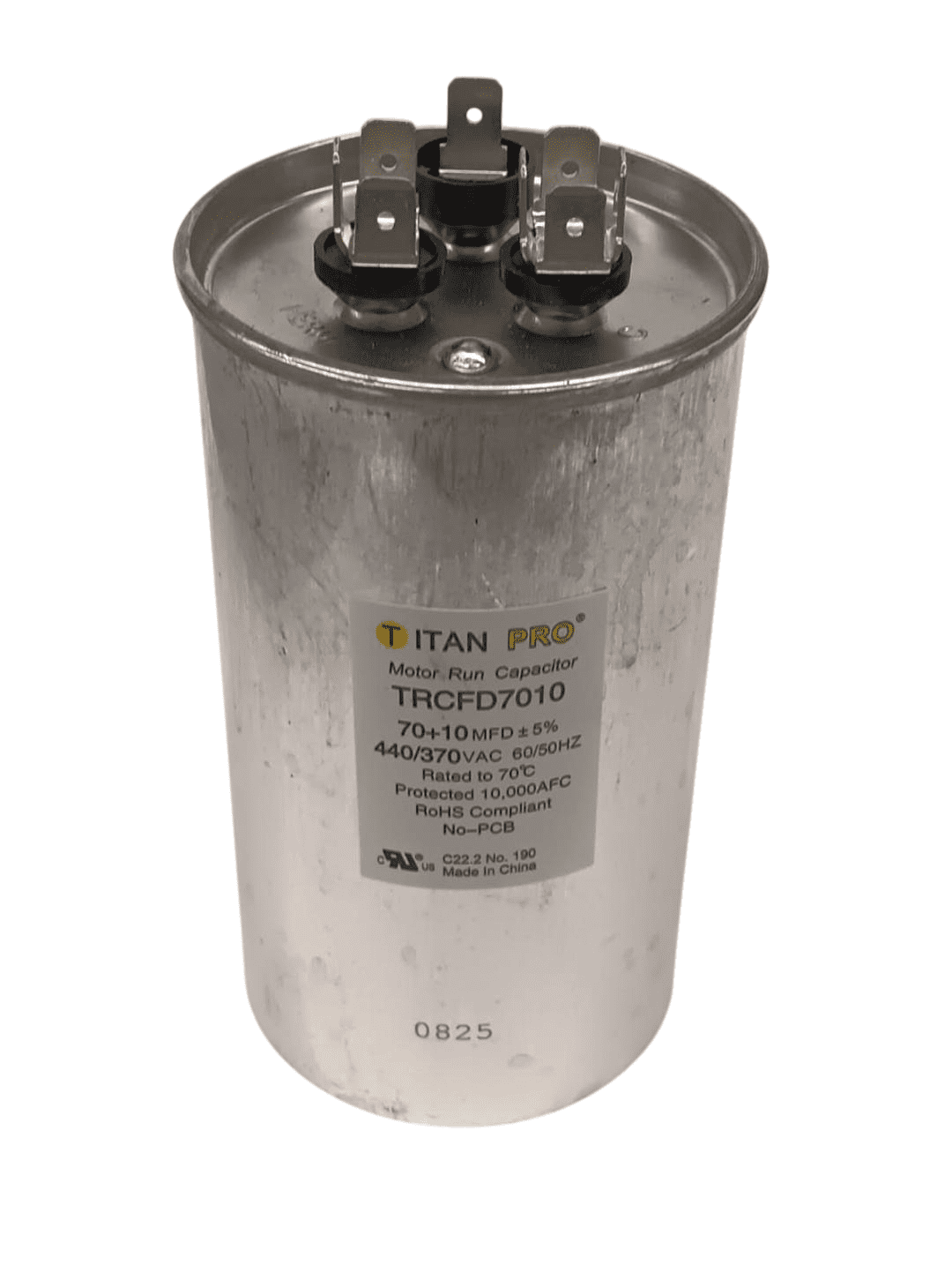 Titan Pro Run Capacitor, Round, 70+10 Mfd, 370V-440V, TRCFD7010 ...