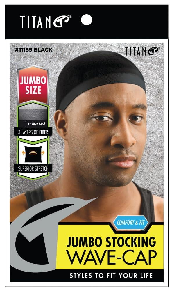 Titan Sport Jumbo Stocking Wave Cap Black Keeps Tight 682 C10-9 ...