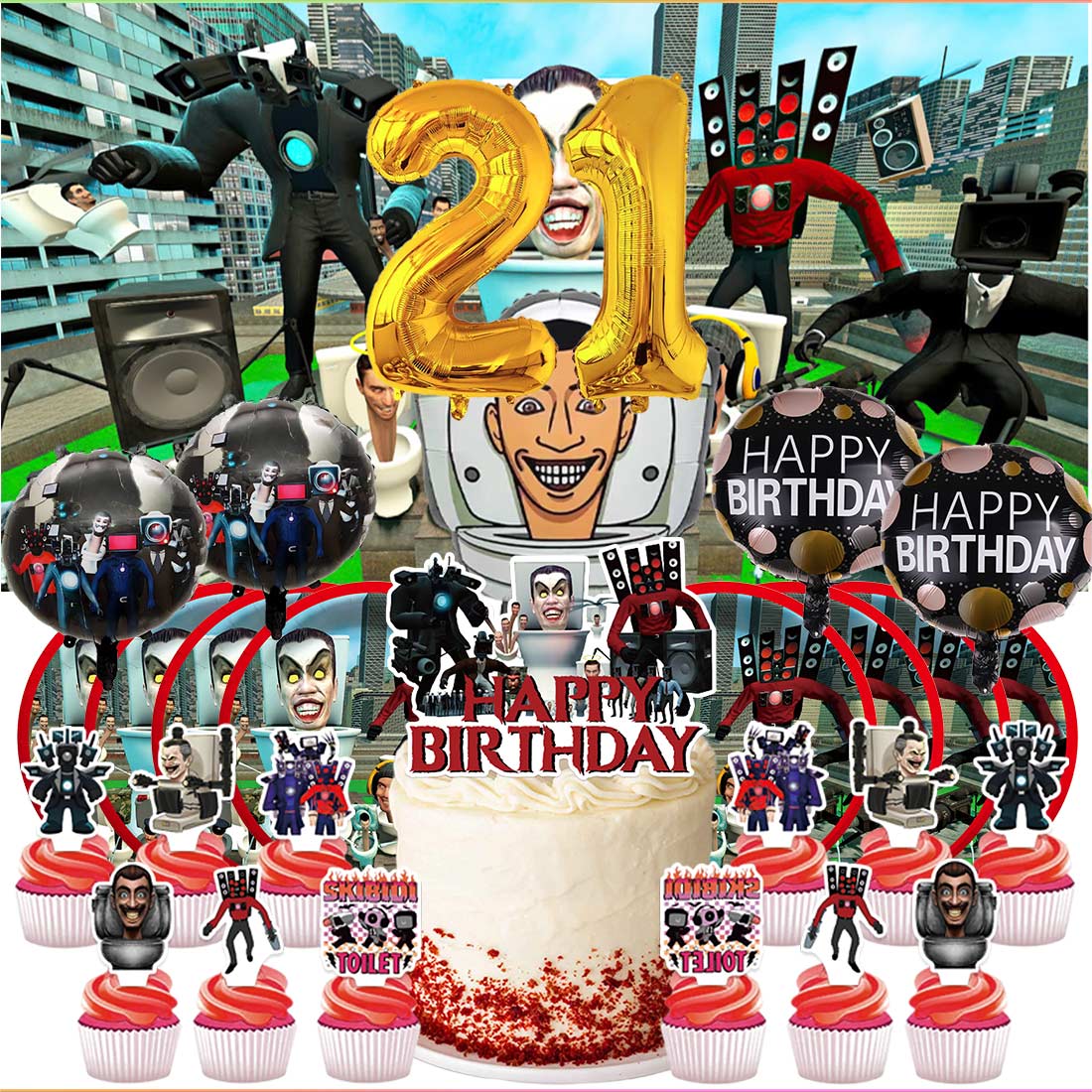 Titan TV Man Skibidi Toilet 21th Tableware Balloons Cake Toppers ...