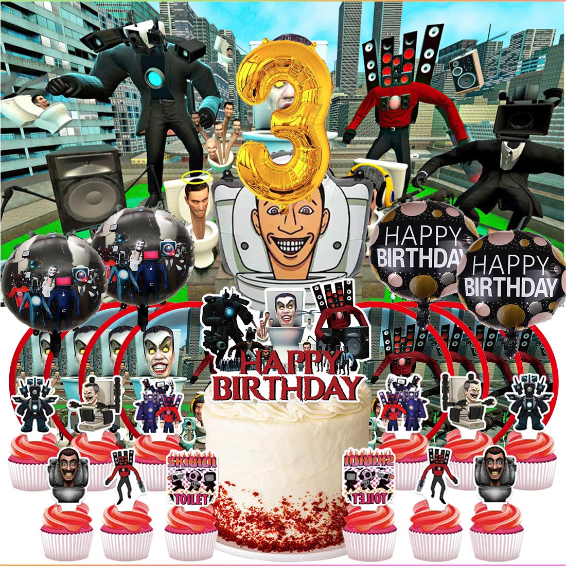 Titan TV Man Skibidi Toilet 3rd Tableware Balloons Cake Toppers ...