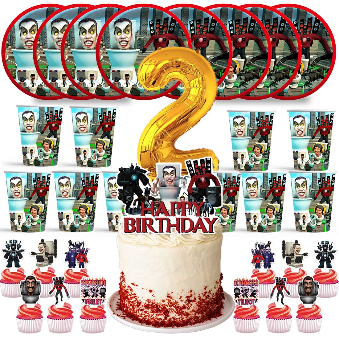 Titan TV Man/Skibidi Toilet Birthday 2nd Cups Party Supplies Plates ...