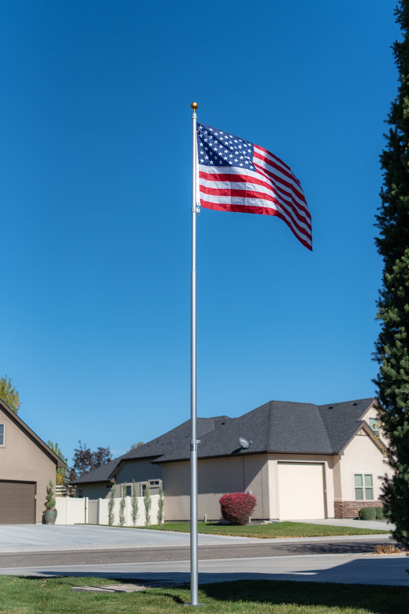 Titan 15' Silver Telescopic Extendable Flagpole Kit for Outside Use ...