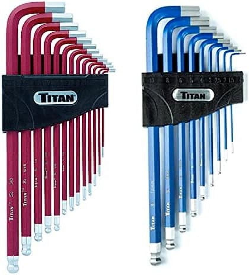 Titan Tools Long Detent Ball-End Allen Hex Key Set, SAE/Metric ...
