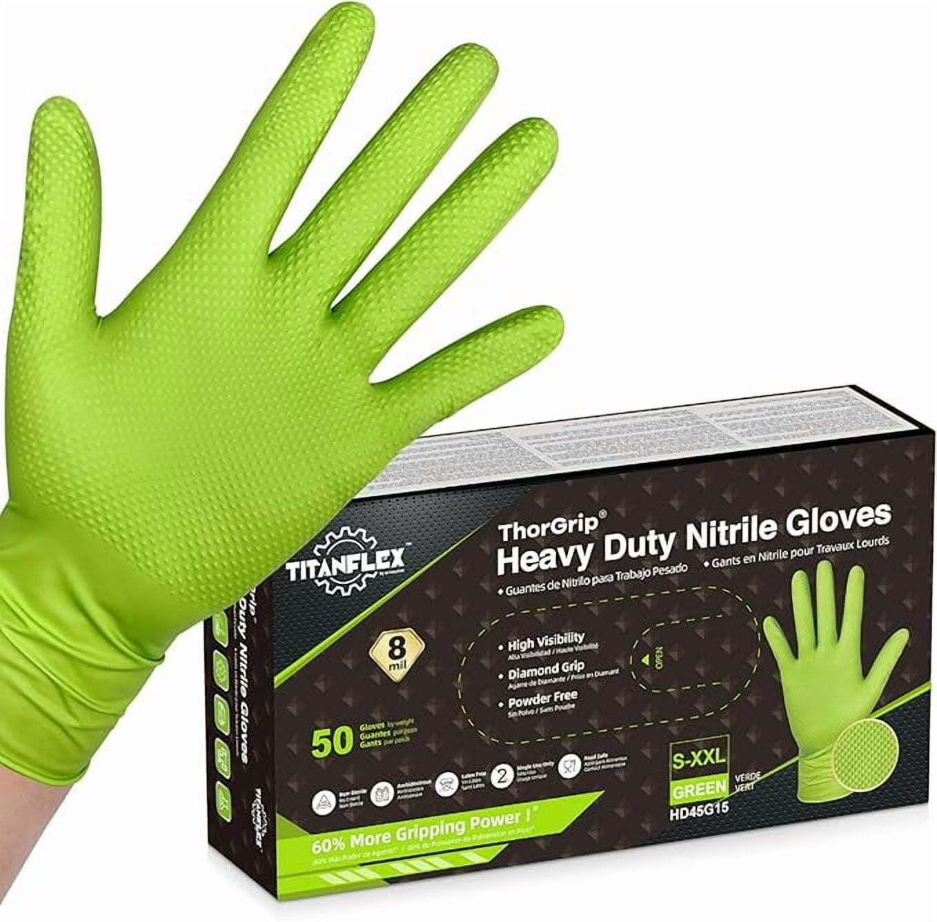 TitanFlex ThorGrip Heavy Duty Green Industrial Nitrile Gloves, 8-mil ...