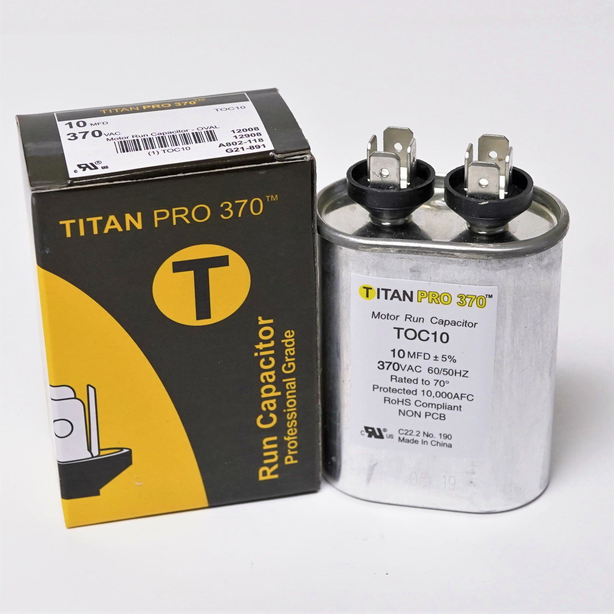 TitanPro TOC10 HVAC Oval Run Capacitor 10 MFD/UF 370V with High-Grade Metal Film - Walmart.com