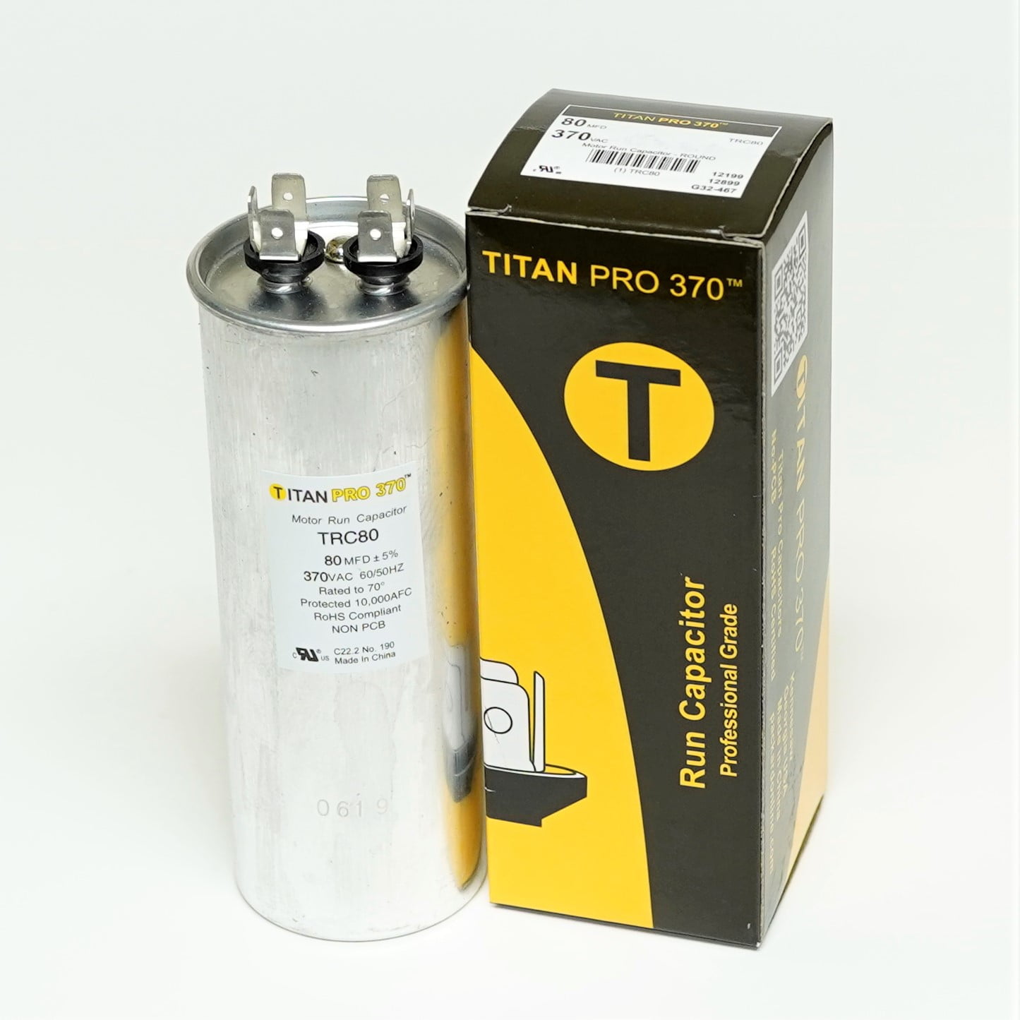 TitanPro TRC80 HVAC Round Motor Run Capacitor. 80 MFD/UF 370 Volts ...