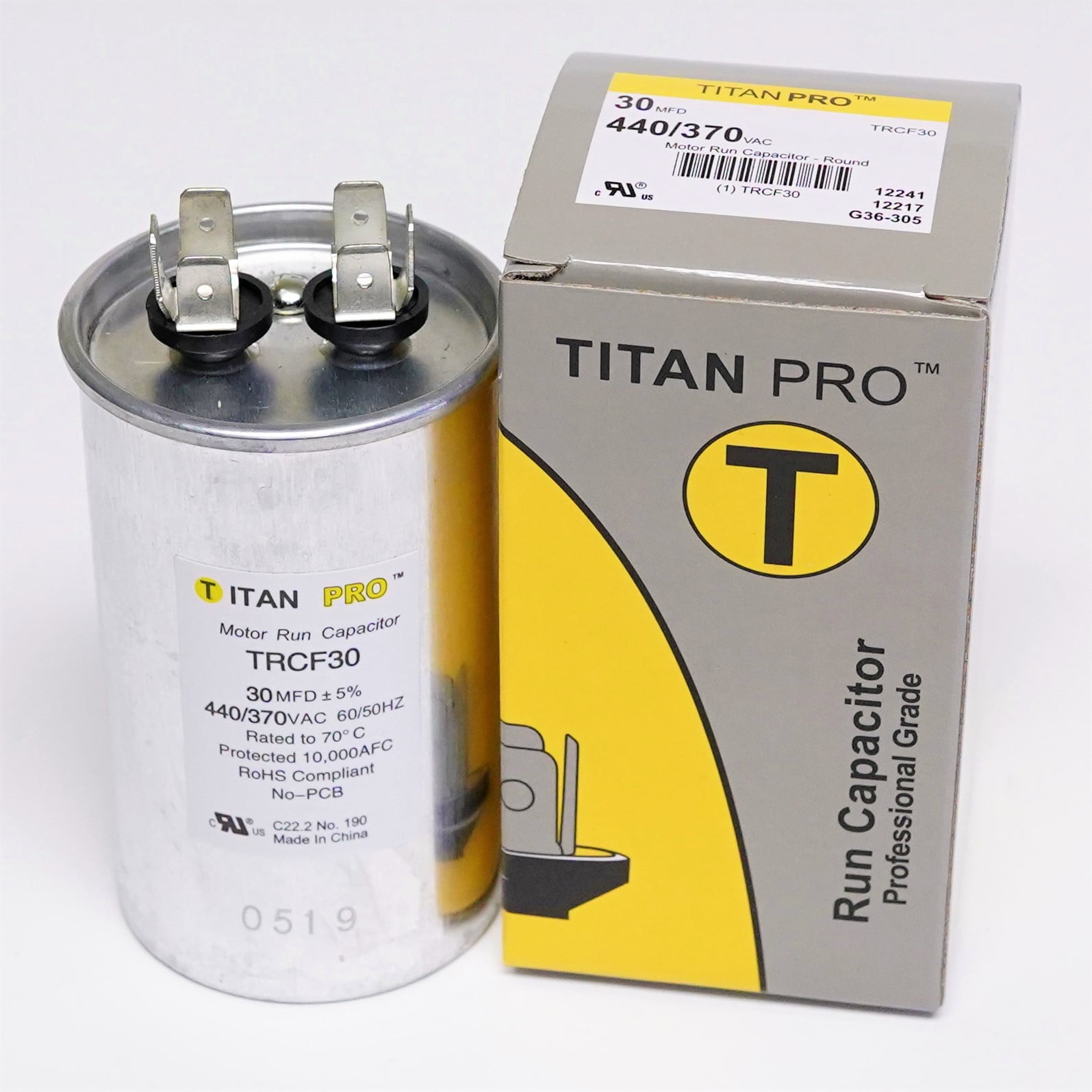 TitanPro TRCF30 HVAC Round Motor Run Capacitor. 30 MFD/UF 440/370 Volts ...