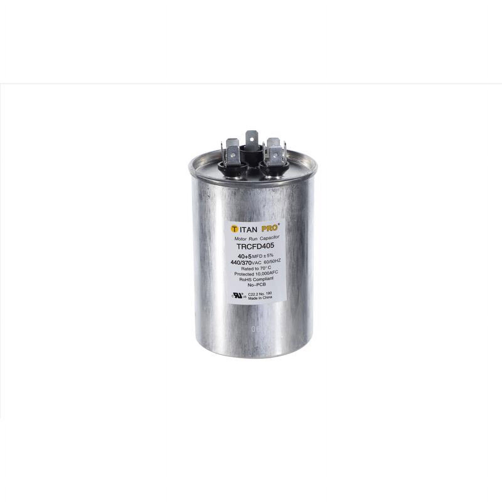 TitanPro TRCFD405 40/5 MFD/UF HVAC Round Dual Motor Run Capacitor, 440/ ...