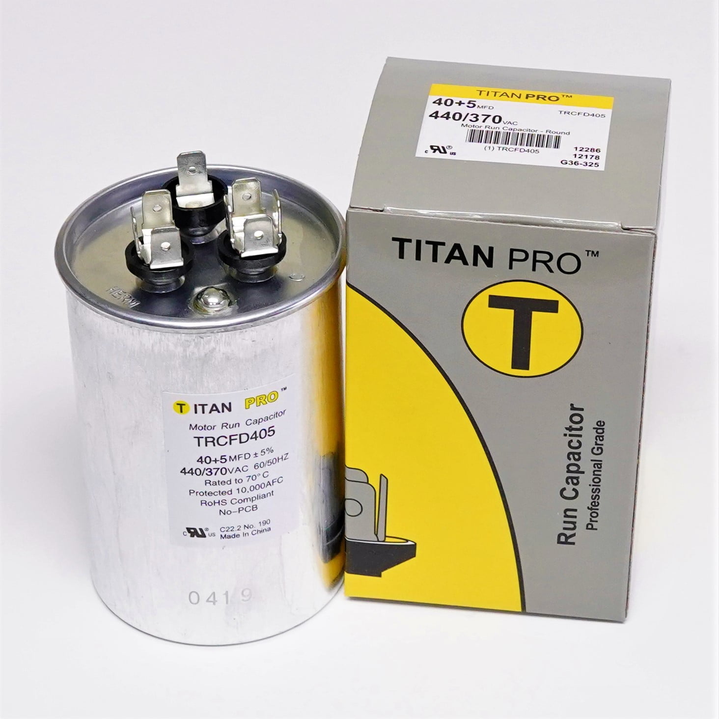 TitanPro TRCFD405 HVAC Round Dual Motor Run Capacitor. 40/5 MFD/UF 440/ ...