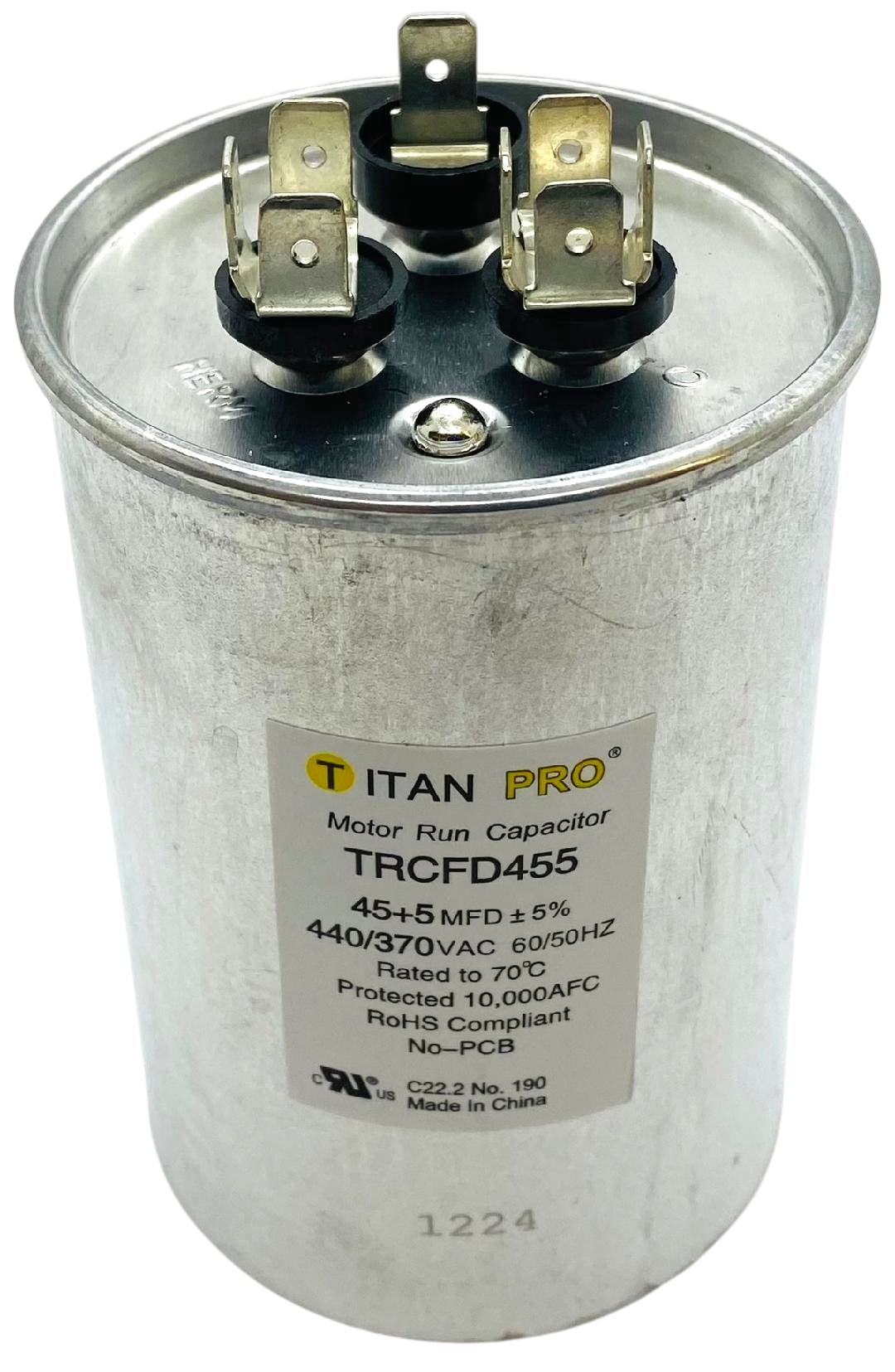 "Packard Titan Pro Round HVAC Motor Run Capacitor, 45+5 MFD, 440/370V ...