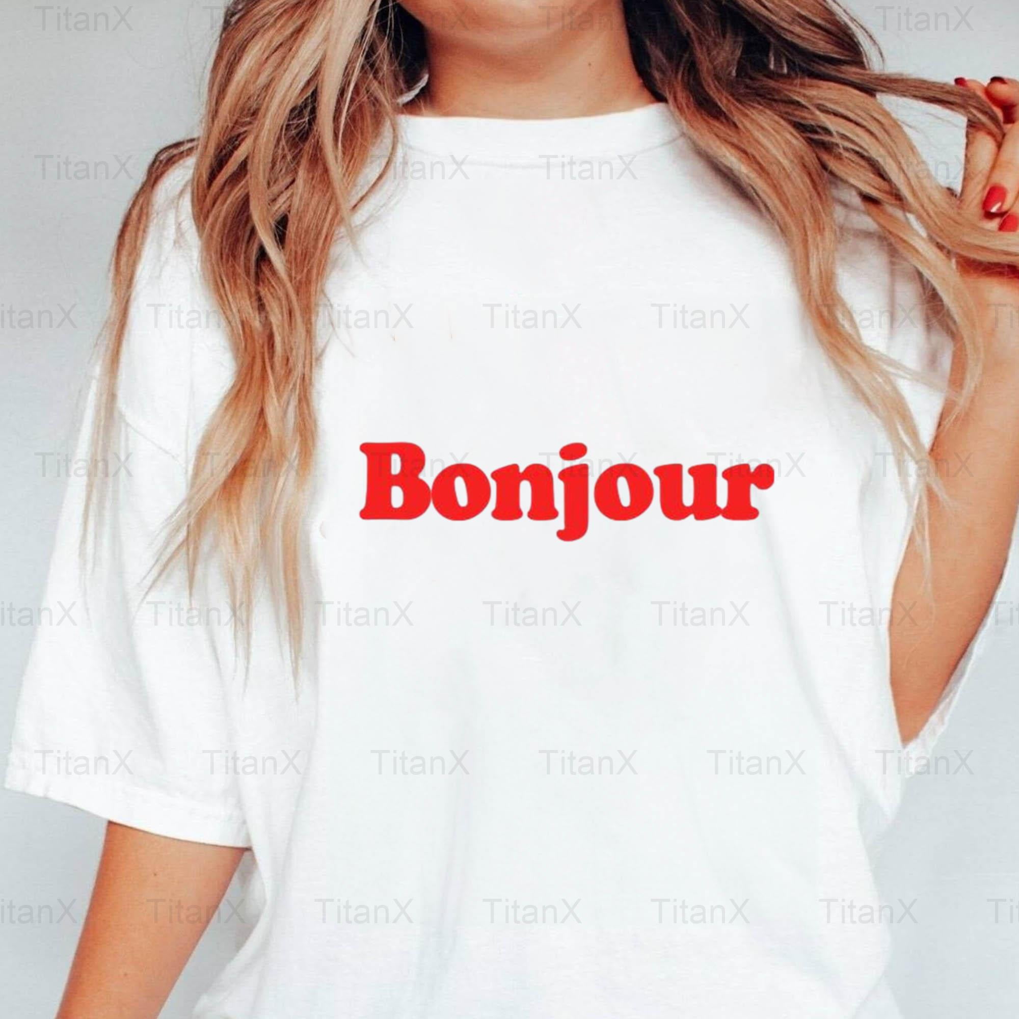 TitanX91 Bonjour Retro French Greeting Graphic, Vintage Inspired Paris France Style T-Shirt, for ...
