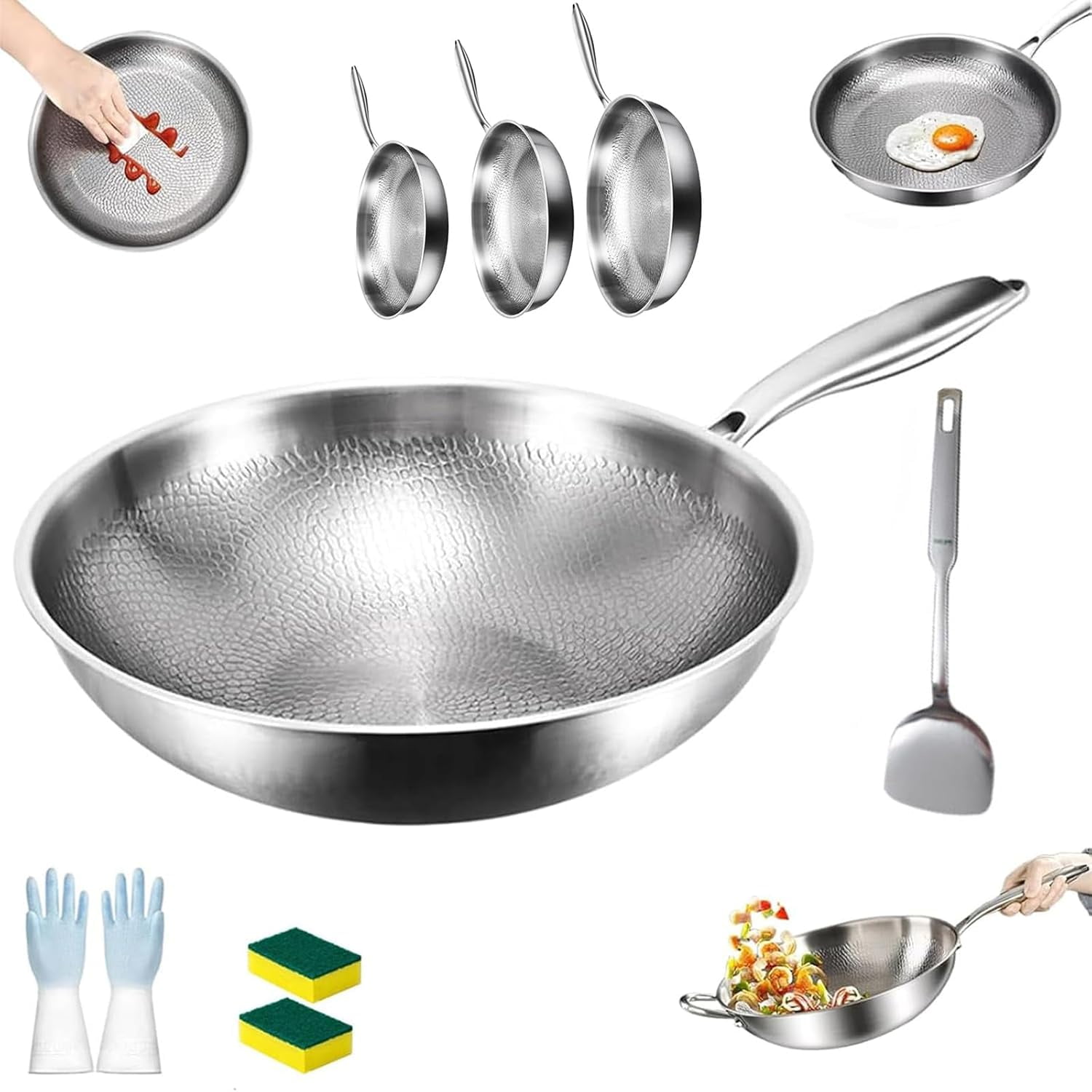 Titancore Titanium Hammered Pan Pro, Pure Titaniums Frying Pan Multifunctional Non Stick ...
