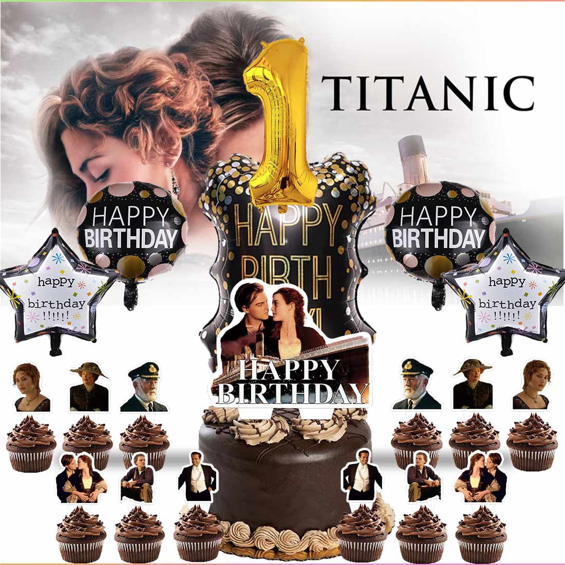 Titanic 1st Tableware Balloons Cake Toppers Backdrop Banner Supplies ...