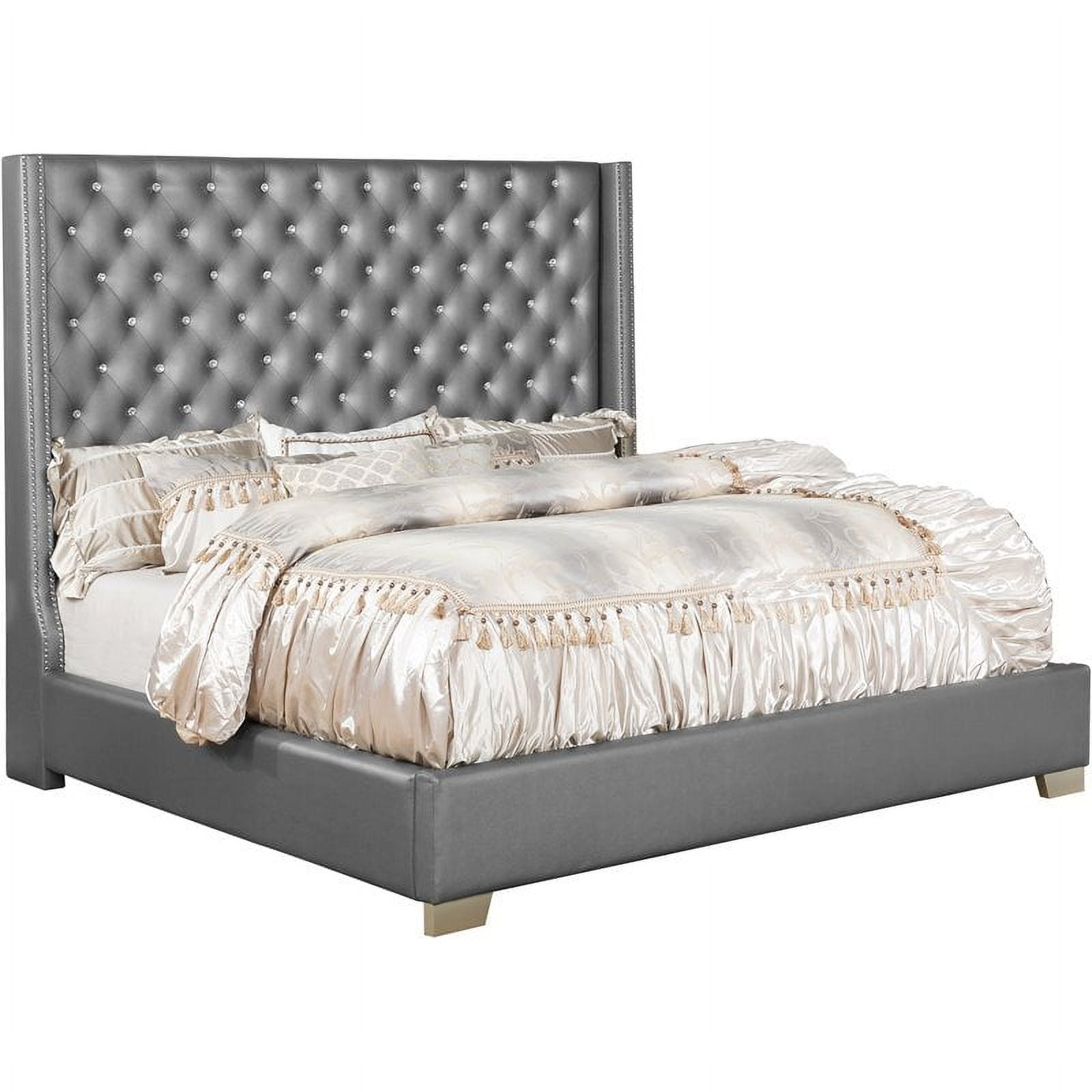 Titanic Furniture Bellissimo Gray Faux Leather King Bed with Faux ...