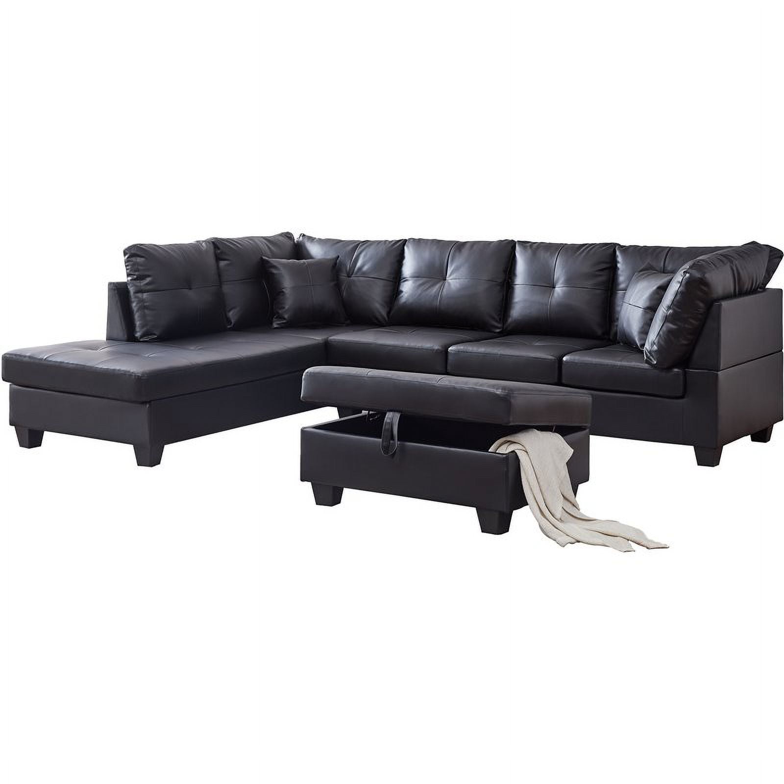 Titanic Furniture Canton 2-Piece Faux Leather Sectional in Black Matte ...