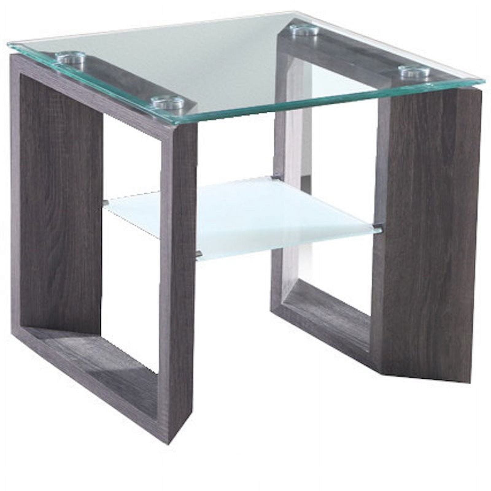 Titanic Furniture Danny Glass End Table with Shelf with Gray Wood Legs ...