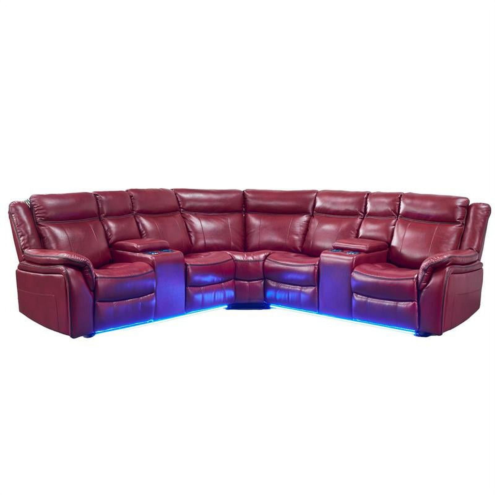 Titanic Furniture Falcon Red Bonded Leather Sectional with LED Lights ...