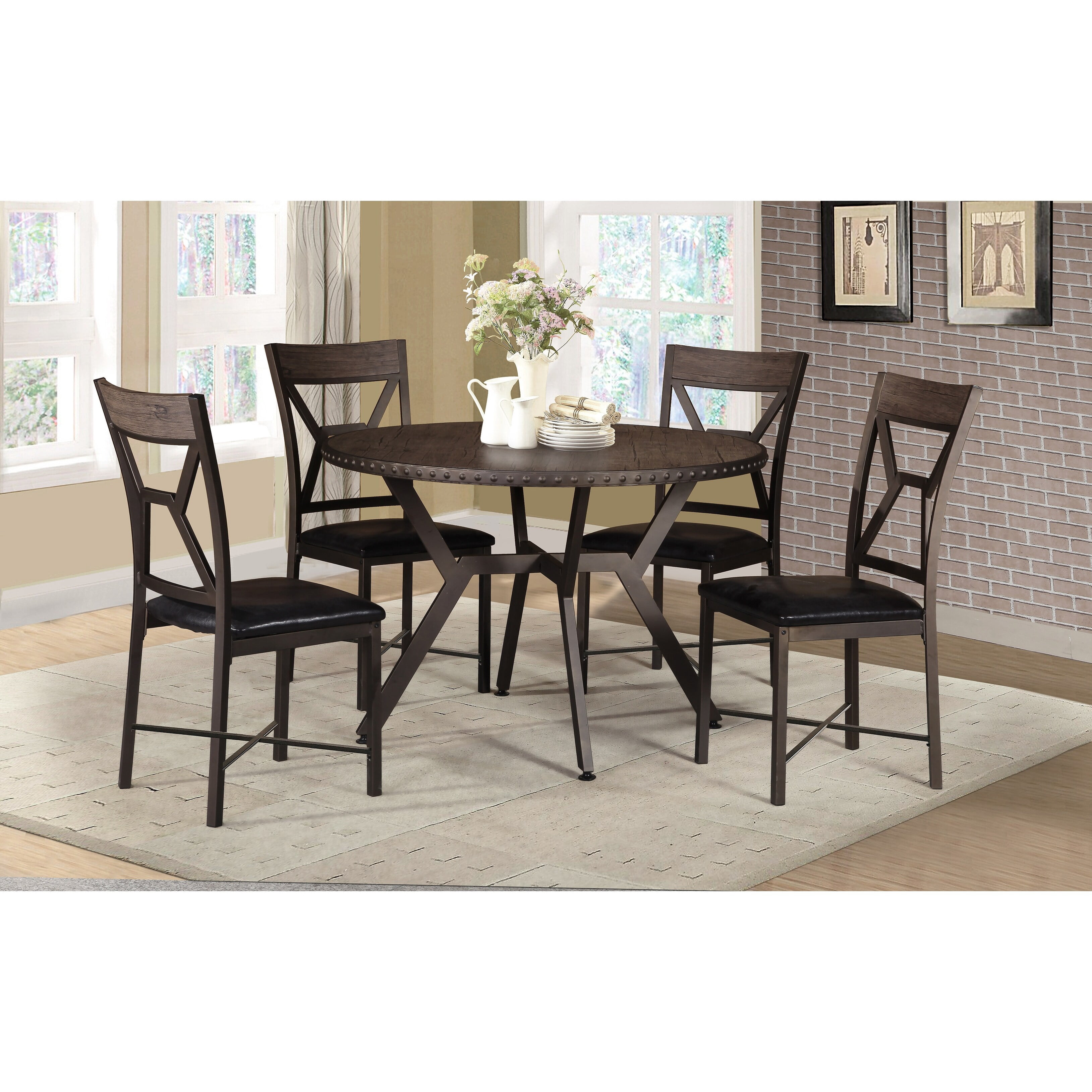 Titanic Furniture Hex Round Brown Wood Dining Table with Metal Accents ...