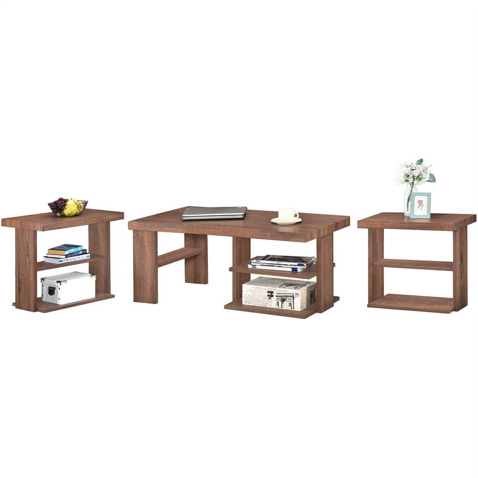 Titanic Furniture Jeff 3-Piece Brown Wood Coffee Table Set with ...