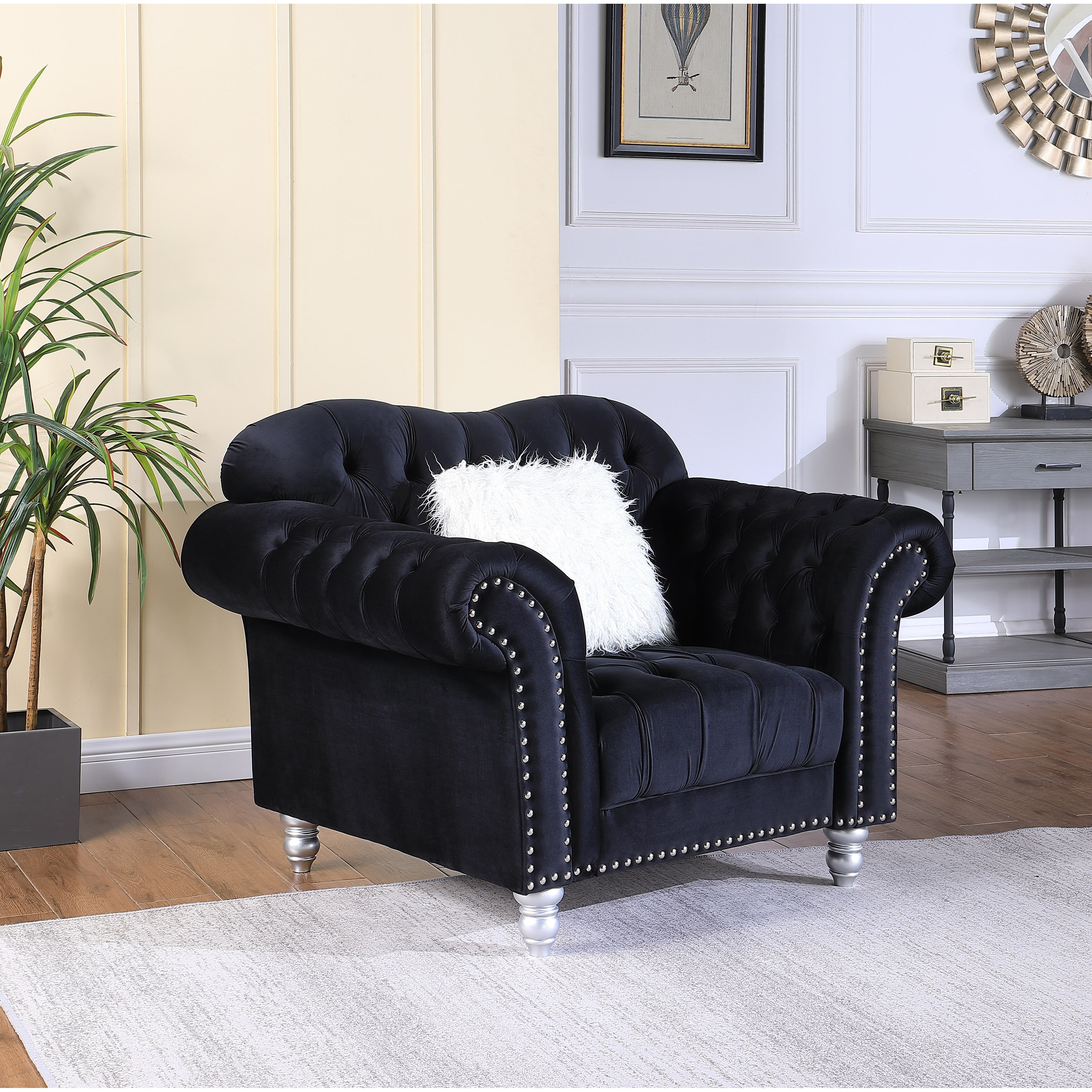 Titanic Furniture Mariann Tufted Velvet Accent Chair with Nailheads in ...