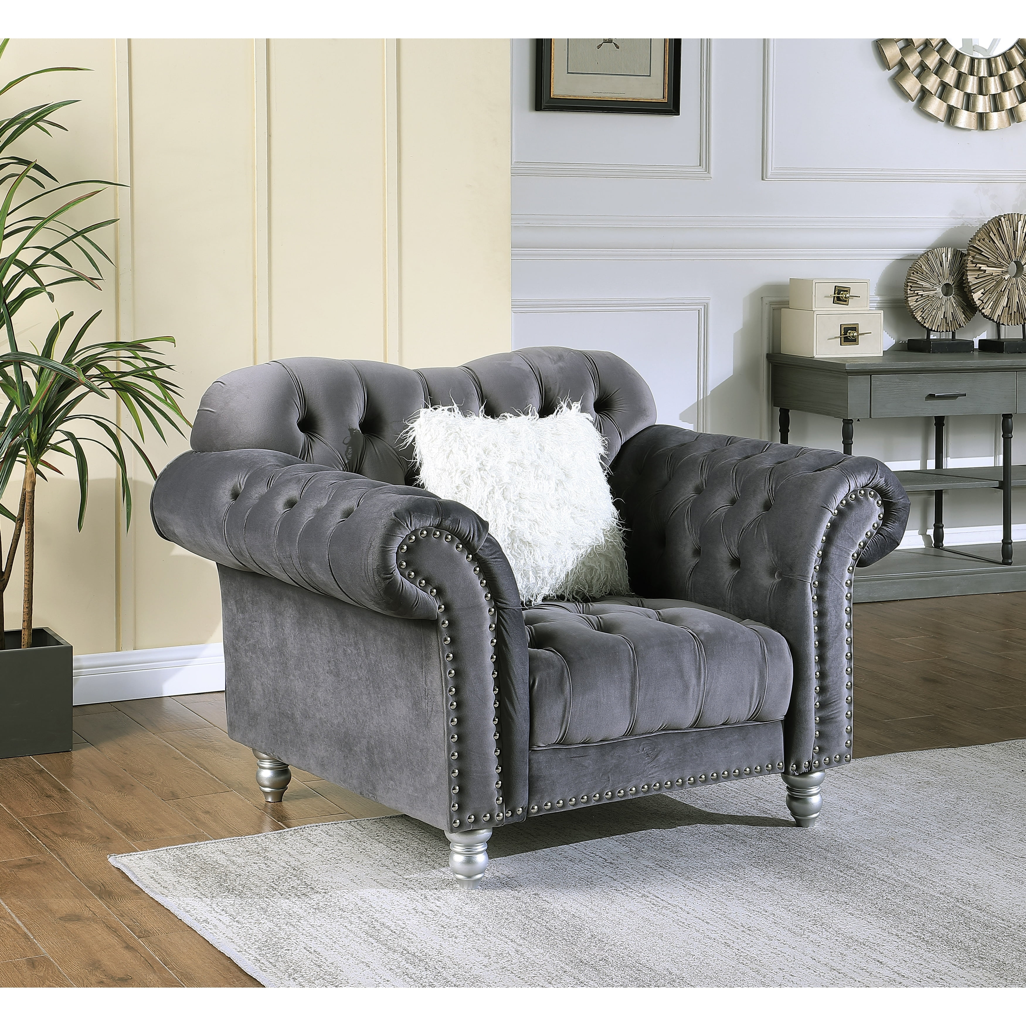 Titanic Furniture Mariann Tufted Velvet Accent Chair with Nailheads in ...