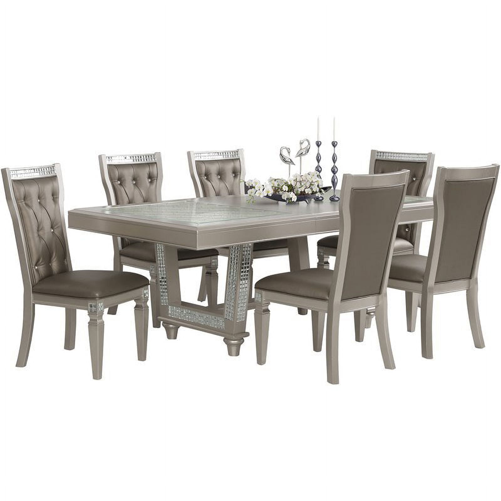 Titanic Furniture Nero Gray Wood Dining Table with Glass Inserts and ...