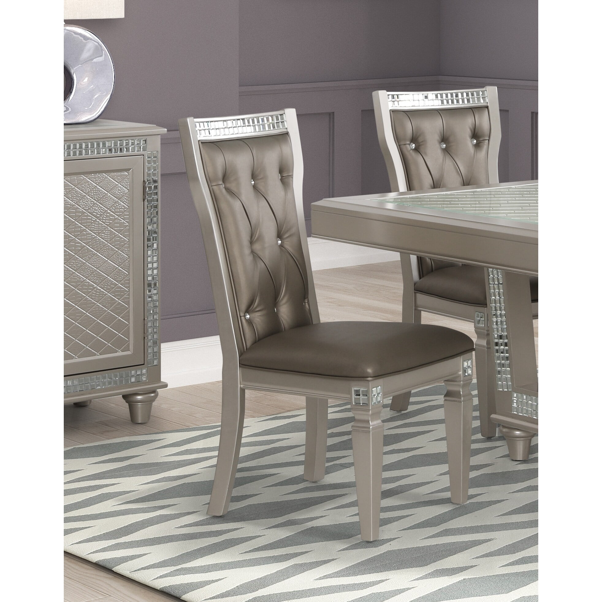 Titanic Furniture Nero Gray Wood and Silver Upholstered Dining Chair ...